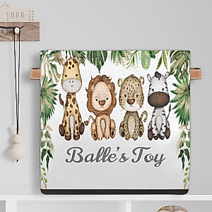 RIRIX Personalized Storage Bin, Custom Storage Baskets for Organizing with Handles, Foldable Storage Box for Closet Cloth Baskes Toy Jungle Safari Animals Boy