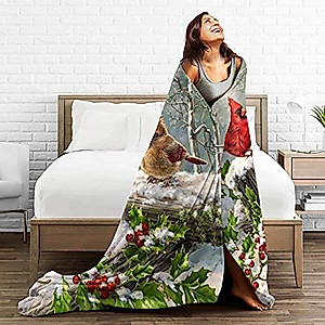 Blanket Red Christmas Birds Throw Blanket Ultra Soft Velvet Blanket Lightweight Bed Blanket Quilt Durable Home Decor Fleece Blanket Sofa Blanket Luxurious Carpet for Men Women Kids