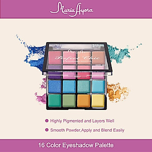 MARIA AYORA Professional Eyeshadow Palette Makeup,16 Colors Ultimate Highly Pigmented Eye Shadow Cosmetics Pallet,Brights,1 Count