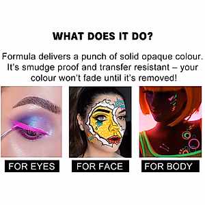 Mysense 16 Colors Water Activated Eyeliner Palette,Neon Face Paint,Fluorescent Bright Rainbow Colorful Body Paint Makeup,Matte and UV Blacklight Graphic Eyeliner,With Eyeliner Brush