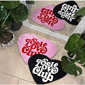 Aldopein Cute Black White Bath Mat for Bathroom Floor Bedroom Aesthetic, Boho Funky Fun Cool Bathroom Rugs Mat Non Slip Washable, Self Love Club Plush Heart Shaped Indoor Small Area Rugs, 24’’x32’’