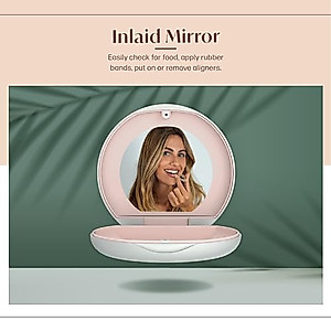 Retayn Aligner/Retainer Case with Built-In Mirror & Magnetic Lock - Premium Silicone-Lined Case Holder with Vent Holes for Aligners, Retainers, Mouth Guards (White & Blush)