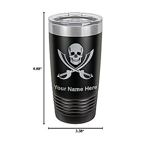 LaserGram 20oz Vacuum Insulated Tumbler Mug, Jolly Roger, Personalized Engraving Included (Black)