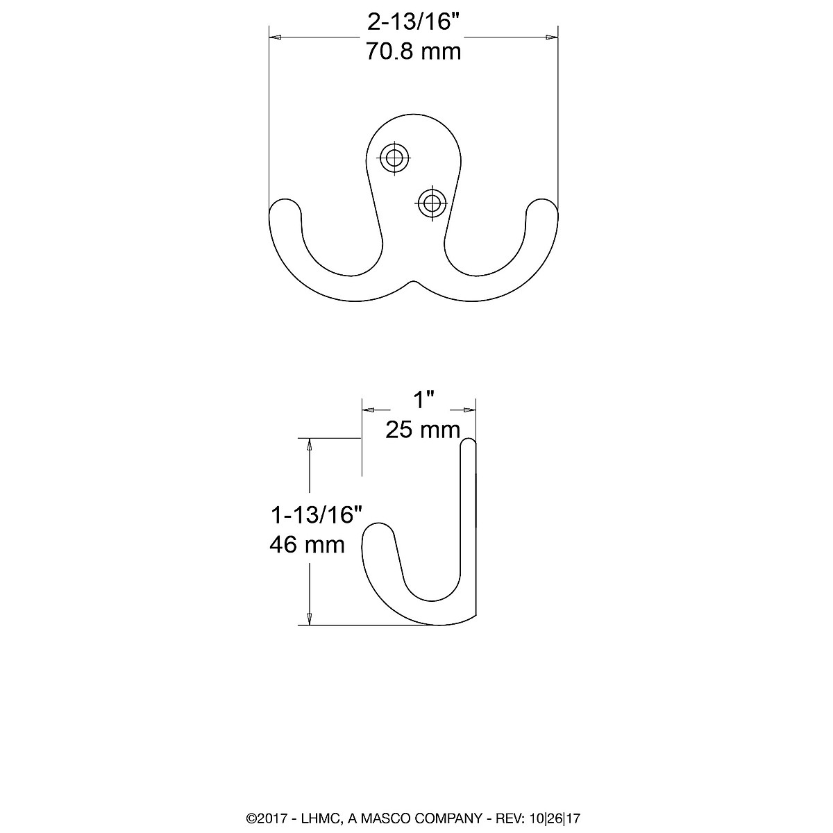 Liberty Hardware B59104Z-PB-C Double Prong Robe Hook, Polished Brass