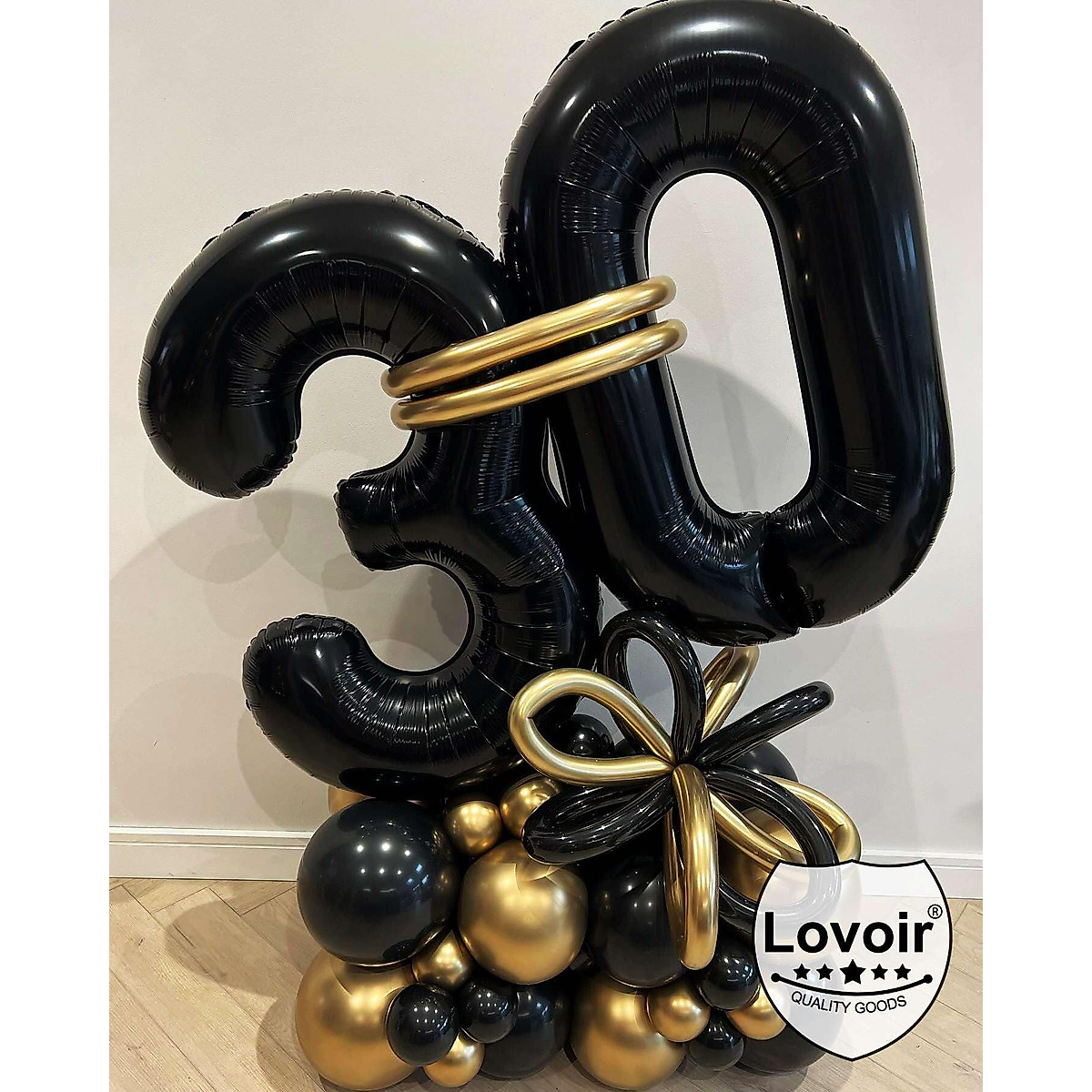 Lovoir 40 Inch Black Number Balloon 30 Large Size Jumbo Digit Mylar Foil Helium Black Balloons for 30th Birthday Party Celebration Decorations Graduations Anniversary Supplies Excellent Quality