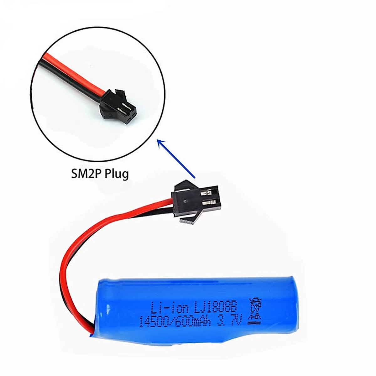 2 Pack 3.7V 600mAh Li-ion Rechargeable Battery 1450cell with USB Charger Cable for Double Sided Rotating Tumbling Amphibious RC Stunt Car Monster Truck C63