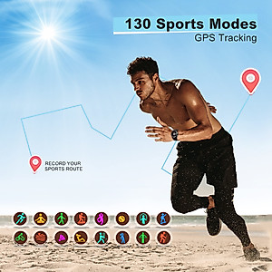 DR.VIVA Smart Watches for Men, Outdoor GPS Smartwatch Fitness Activity Tracker with Heart Rate Blood Oxygen Sleep Monitor, 1.3" HD Touch Screen 18-Day Battery 130 Sport Modes 5ATM Waterproof, Black