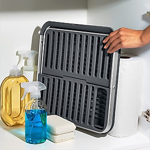 OXO Good Grips Aluminum Fold Flat Dish Drying Rack, 2-Tier, with Drainboard, for Kitchen Counter, Collapsible