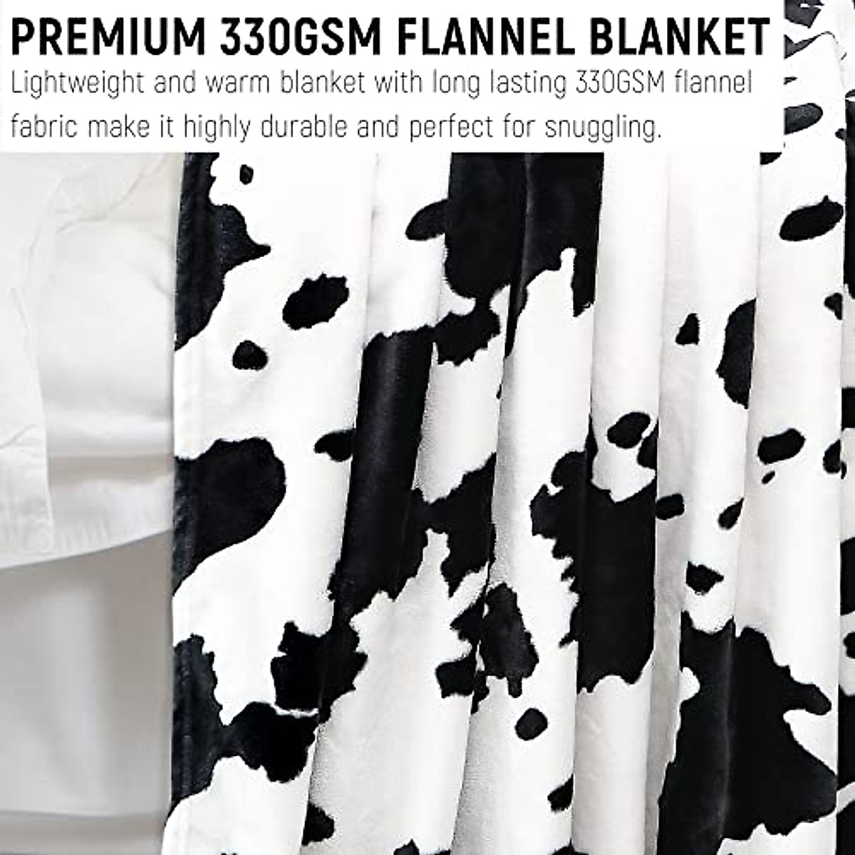 Gitrat Black Fleece Cow Print Blanket Soft Warm Flannel Cozy Cow Blankets for Adults Lightweight Travel Blankets Couch Sofa All-Season Cow Blankets and Throws Plush Gift for Daughter Mom