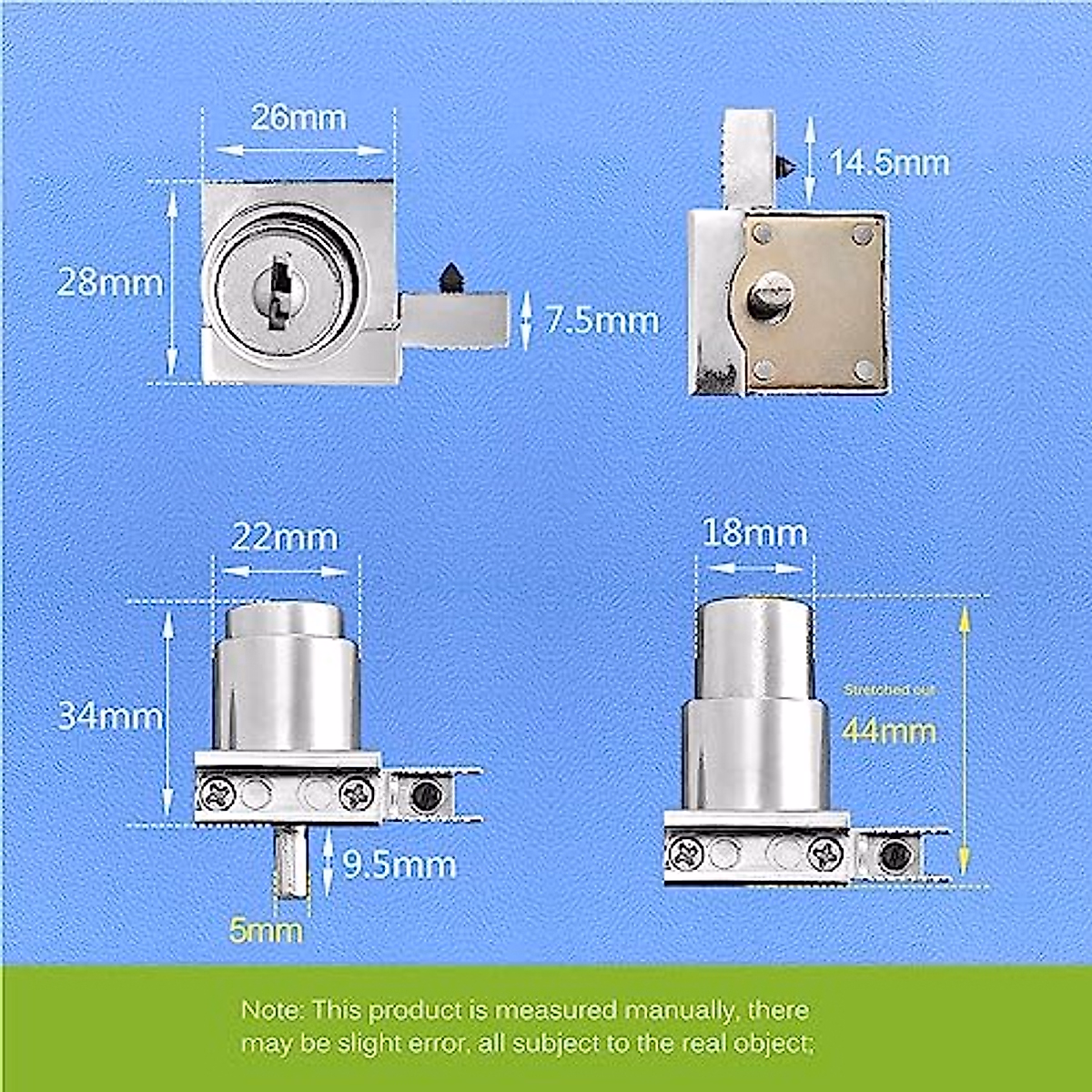 Cabinet Lock Zinc Alloy Office Fittings Multipurpose Metal Latches Door Latch Compact Size Sliding Glass Home Supplies - (Style A, Color: 2 8 2 6 4 4cm)