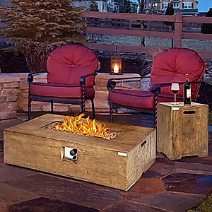 Tangkula 2 Pieces Outdoor Propane Fire Pit Table Set, Patiojoy 48 Inch Rustic 50,000 BTU Rectangular Gas Fire Pit Table with 20 lbs Tank Side Table, Lava Rocks, Cover for Patio, Garden, Yard