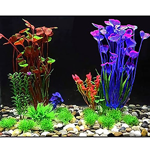 Woyrise Large Plastic Plants Decor for Aquarium,Tall Artificial Plants Ornament for All Fish Tank 15.6 Inch (2pcs)