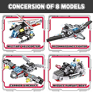 City War Aircraft Carrier Building Blocks Set, 8 in1 Military Battleship Model Brick Toy Kit with Helicopter, Aircraft, Boat, Creative Warship STEM Toys Gift for Kids Boys Girls 6+ (785 Pieces)