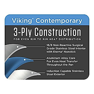 Viking Culinary 3-Ply Stainless Steel Roasting Pan, Includes a Nonstick Rack, Dishwasher, Oven Safe, Works on All Cooktops including Induction