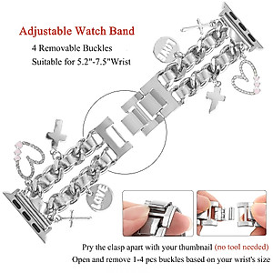 REALSIGN Stylish Metal Wristband Compatible with Apple Watch 38mm, 40mm, 41mm, Series 9, 8, 7, 6, 5, 4, 3, 2, 1, Silver Leather