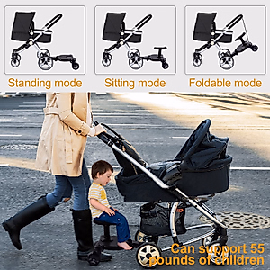 Universal Stroller Board with Removable Seat- 2-in-1 Sit and Stand Baby Stroller Rider Board Stable Stroller Glider Board Stroller Ride Board Fit for Most Brands' Stroller (Holds Children Up to 55lbs)