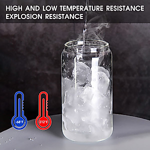 DESIYUE 4 Pcs Drinking Glasses with Bamboo Lids and Straws - 16oz Beer Can Shaped Drinking Glasses, Iced Coffee Cups, Cute Tumbler Cup Great for Soda Tea Cocktails