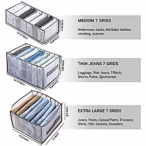 VIOSHOP 2 PCS Extra Large Wardrobe Clothes Organizer 7 Grids Closet Organizer Clothes Drawer Organizers for Clothing, Clothes Organizer for Folded Clothes Closet Storage for Jeans Pants Shirts (Gray)