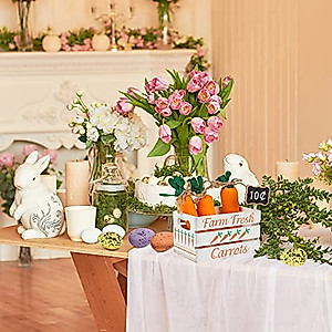 Easter Wooden Storage Crates Spring Mini Crate Decorations Easter Tiered Tray Decor Rustic Farmhouse Wood Box with Decorative Eggs Carrots for Easter Spring Home Decor Table Centerpiece