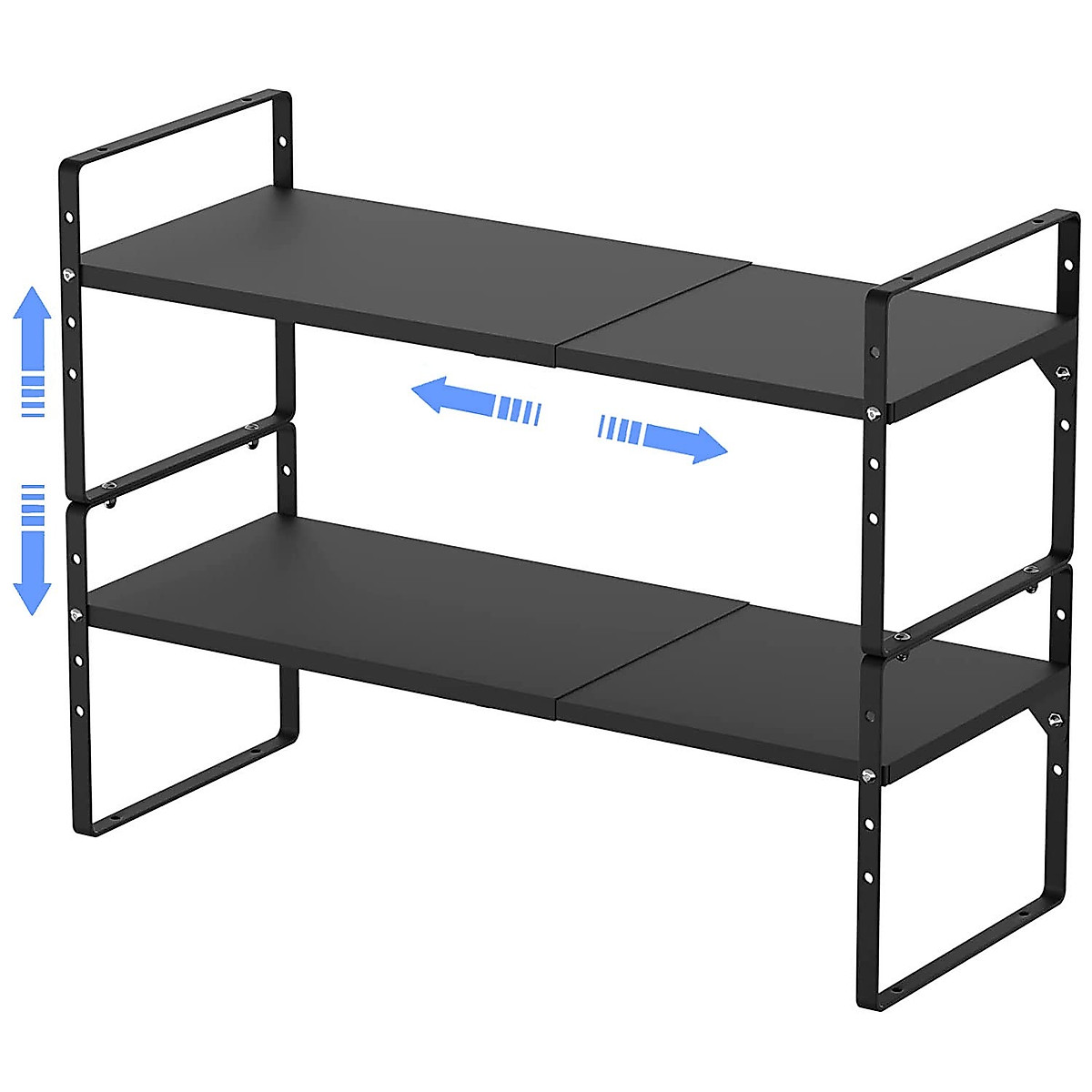 ARCCI Expandable Cabinet Shelf Organizers 2 Pack, Stackable Metal Pantry Storage Shelves Rack, Adjustable Kitchen Counter Shelf for Cabinets, Countertop, Cupboard Organizers and Storage, Black
