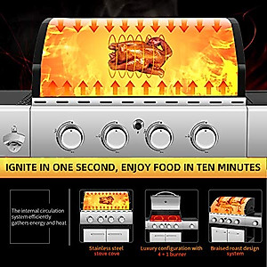 Antarctic Star natural Propane Gas Grill,4 Burner Cart Style Liquid BBQ Grill with Side Burner & 4 Wheels,42000 BTU Stainless Steel Enamelled Cooking Grills,For Outdoor,Patio,Garden