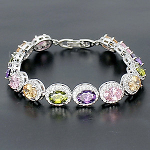 Oval Ladies Tennis Bracelet Garnet White Topaz Amethyst Citrine Peridot Pink Topza 7 inch (Multi Genstones)