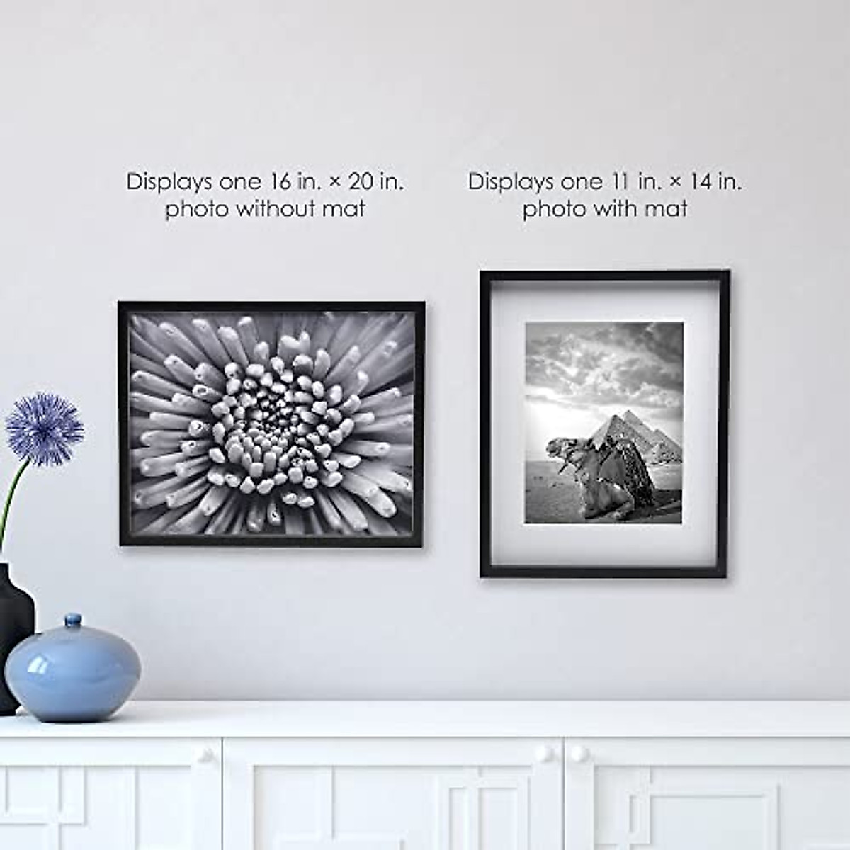 Mikasa Gallery Frame-16x20 in. Photo without Mat, 11x14 in. Photo with Mat, 2 mm Beveled Mat, Vertical or Horizontal Display, 17x21 Inch, Black