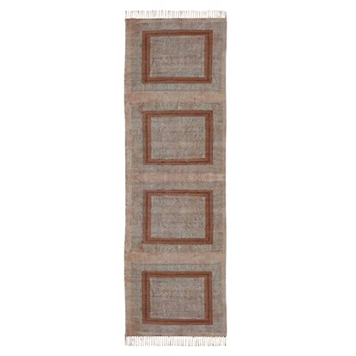 Casavani Hand Block Printed Cotton Dhurrie Bordered Brown & Beige Area Rug Doormat Floor Rug Indoor Area Rugs for Bedroom Living Room Laundry Room 10x18 Feet