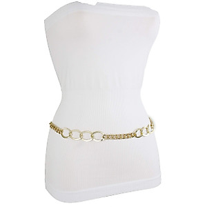 TFJ Women Fashion Narrow Belt Hip High Waist Gold Metal Chain Links Plus Size XL XXL