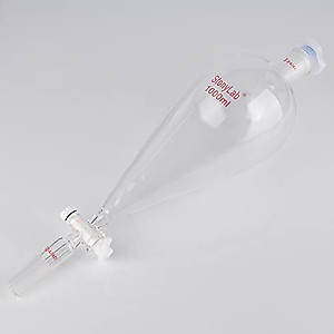 stonylab Separatory Funnel with PTFE Stopcock, 1000 ml Conical Pear-Shaped Heavy Wall Borosilicate Glass Separating Funnel with 24/40 Joints