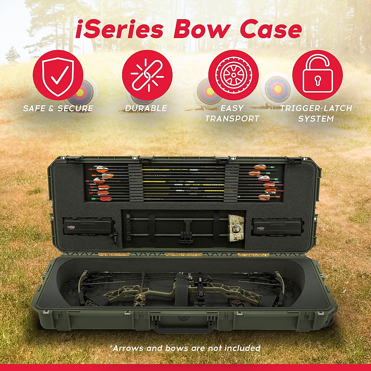 SKB iSeries Green Military Grade Designed Hard Case for Single Bow and Arrow with Grip Handles, Wheels, and Trigger Release Latches, Green
