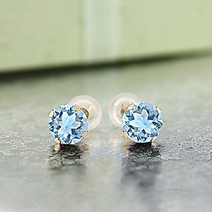 Gem Stone King 14K Gold Gemstone Birthstone Solitaire Stud Earrings | Round 6MM | Gold Earrings for Women
