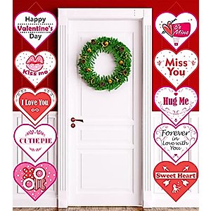 Valentines Day Decor, Valentines Decorations Heart Banner, Valentines Day Decoration Door Wall Decor for the Home, Pink Red Romantic Conversation Porch Sign, Party Supplies