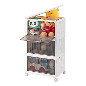 MUMUPACK 32Qt Plastic Storage Boxes with Doors,Stackable storage bins for organization and storage 3 Tier,Durable Foldable Plastic Storage Container with Wheels for organizers and storage