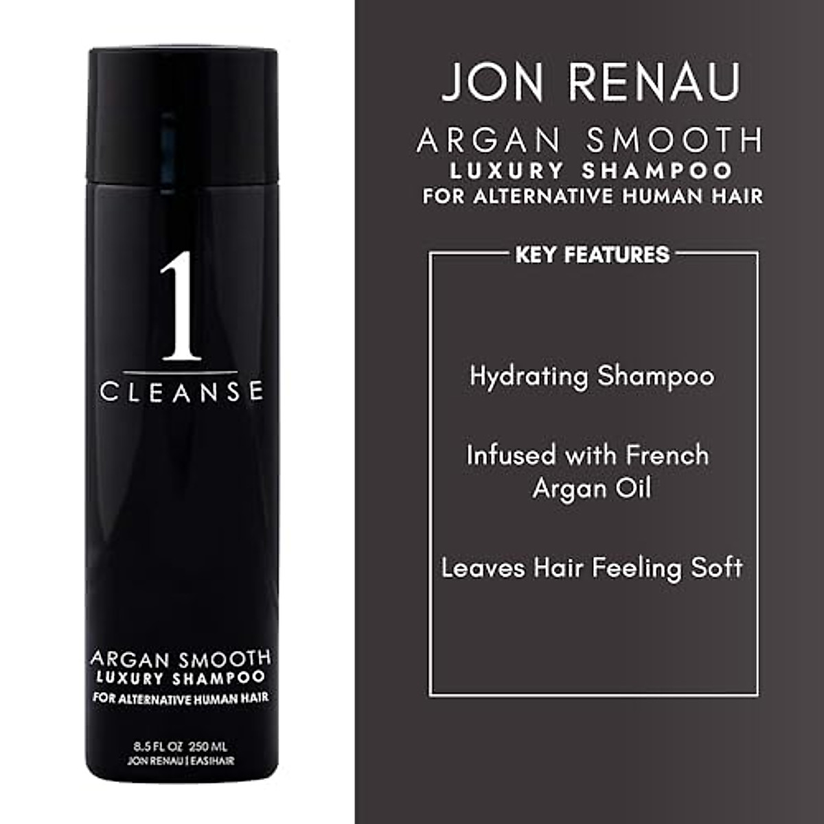 Jon Renau Argan Smooth Luxury Shampoo for Human Hair, 8.5 Ounce