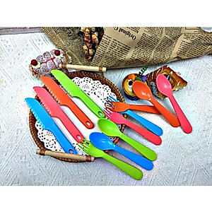 Kids Cutlery Set - Jawbush 9 Pcs Plastic Toddler Utensils with Nylon Knives Forks and Spoons for School Lunch Box, Multi-colored Kids Silverware Set, BPA Free Dishwasher Safe