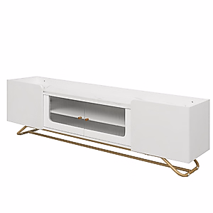 Bellemave Modern TV Stand for 65 Inch TV High Gloss Marble TV Stands for Living Room Large Entertainment Center with Storage Long Media Console with Fluted Glass, White