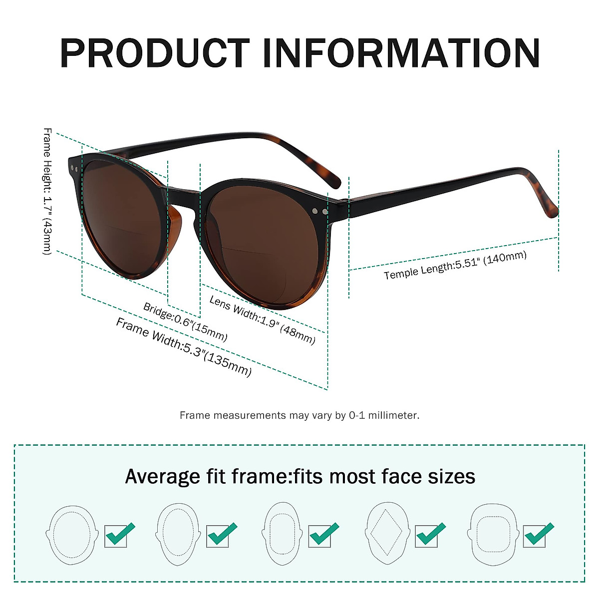 Eyekepper Key Hole Style Spring-Hinged Round Bifocal Sunglasses Sunshine Readers Black-Tortoise +2.5