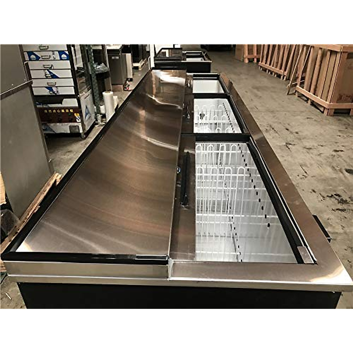 Horizontal Bottle Cooler Deep Well 95" Width NSF Certified Commercial beer bottle Refrigerator Black 33°-38°F Top-Loading