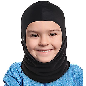 Tough Headwear Ski Mask for Kids - Kids Balaclava, Toddler Neck Warmer, Kids Helmet Liner - Kids Ski Neck Gaiter & Kids Ski Mask Fleece Hood Black