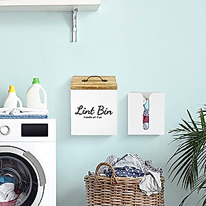 Farmhouse Magnetic Lint Bin & Dryer Sheet Holder Set, Dryer Sheet Dispenser with Lid for Laundry Room Decor and Accessories, Fabric Softener Dispenser Laundry Pods Container Lint Bin for Laundry Room