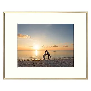 Golden State Art, Gold 16x20 Aluminum Frame for 16 x 20 Picture or 11x14 Photo with Mat - Shatter - Resistant Glass - for Wall Mount Decoration - 1 Pack
