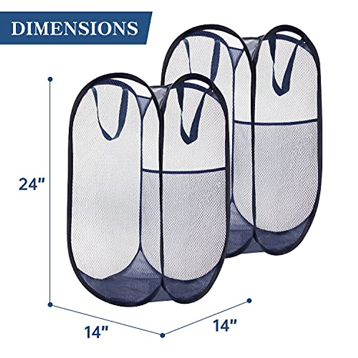 ZOES HOMEWARE Pop up Laundry Hamper 2 Pack | Collapsible Laundry Baskets | Foldable Travel Laundry Basket with Durable Handle for Kids,Dorm,Laundry Room | Navy Blue