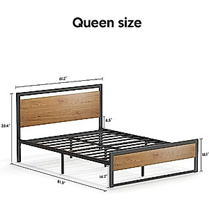 BONSOIR Queen Size Bed Frame Steady Steel Platform with Wood Headboard/Footboard (Queen Size)