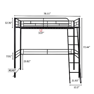 Lifeand Sturdy Twin Size Metal Loft Bed with Built-in Ladder and Guardrails for Space-Saving Solution in Kids' and Teens' Rooms,Black