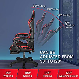 Gaming Chair, Backrest and Seat Height Adjustable Swivel Recliner Racing Office Computer Ergonomic Video Game Chair with Footrest and Lumbar Support, Red/Black