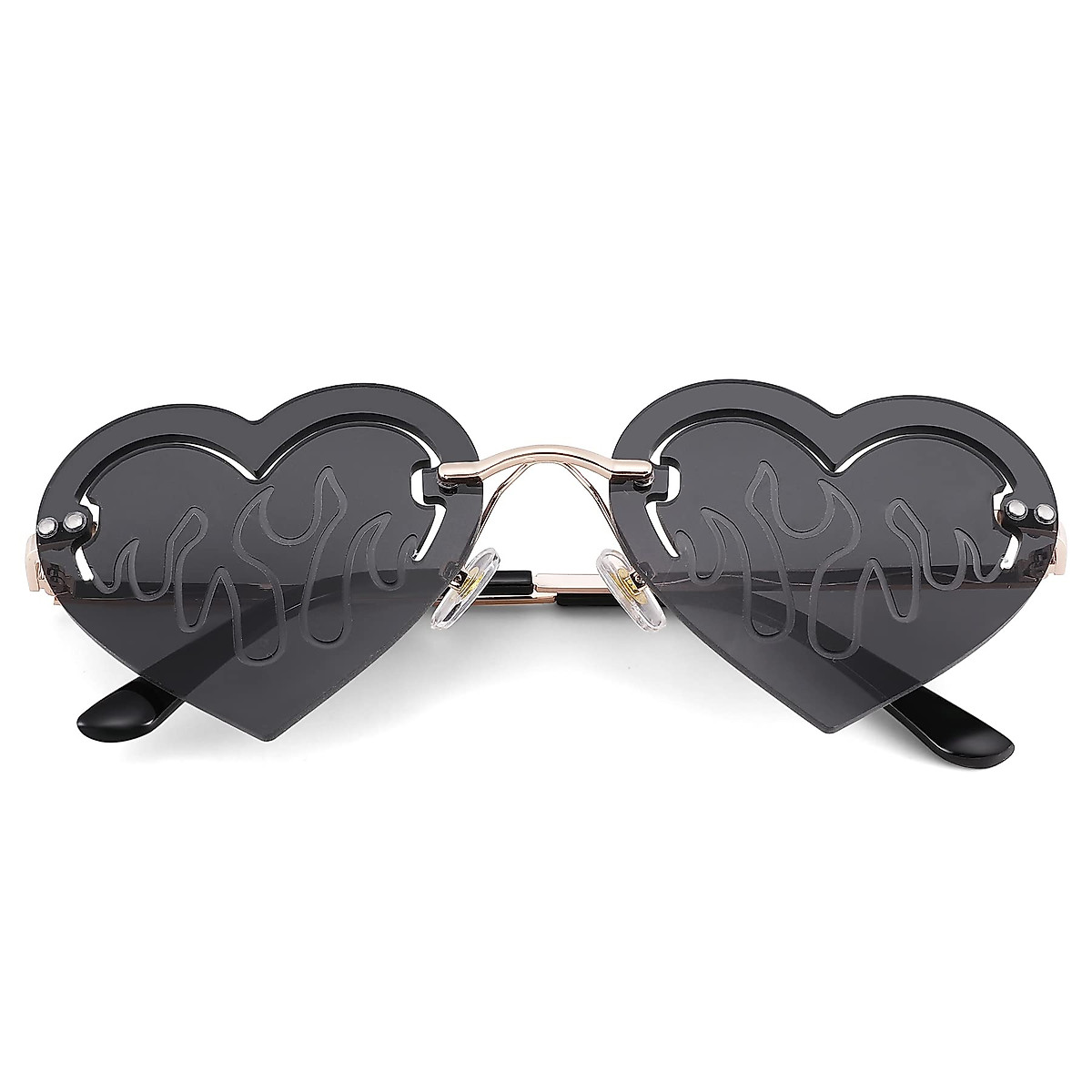 NULOOQ Rimless Halloween Sunglasses for Women Men Christmas Tree Glasses Party Prom Cosplay Rave Eyewear (Heart Black)