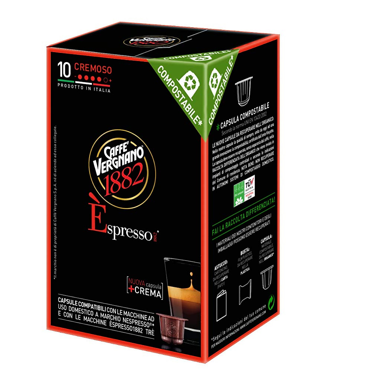 Caffe Vergnano Cremoso Espresso Capsules | Compatible with Nespresso Original Line Machines | Compostable | 10 Count (5 oz) | Imported from Italy