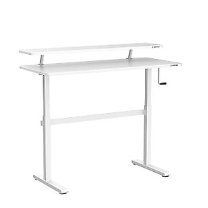 Stand Steady Tranzendesk 55 Inch Standing Desk with Clamp-On Shelf | Crank Height Adjustable Stand Up Workstation with Attachable Monitor Riser | Extra Large Sit Stand Desk Hold 3 Monitors (White)