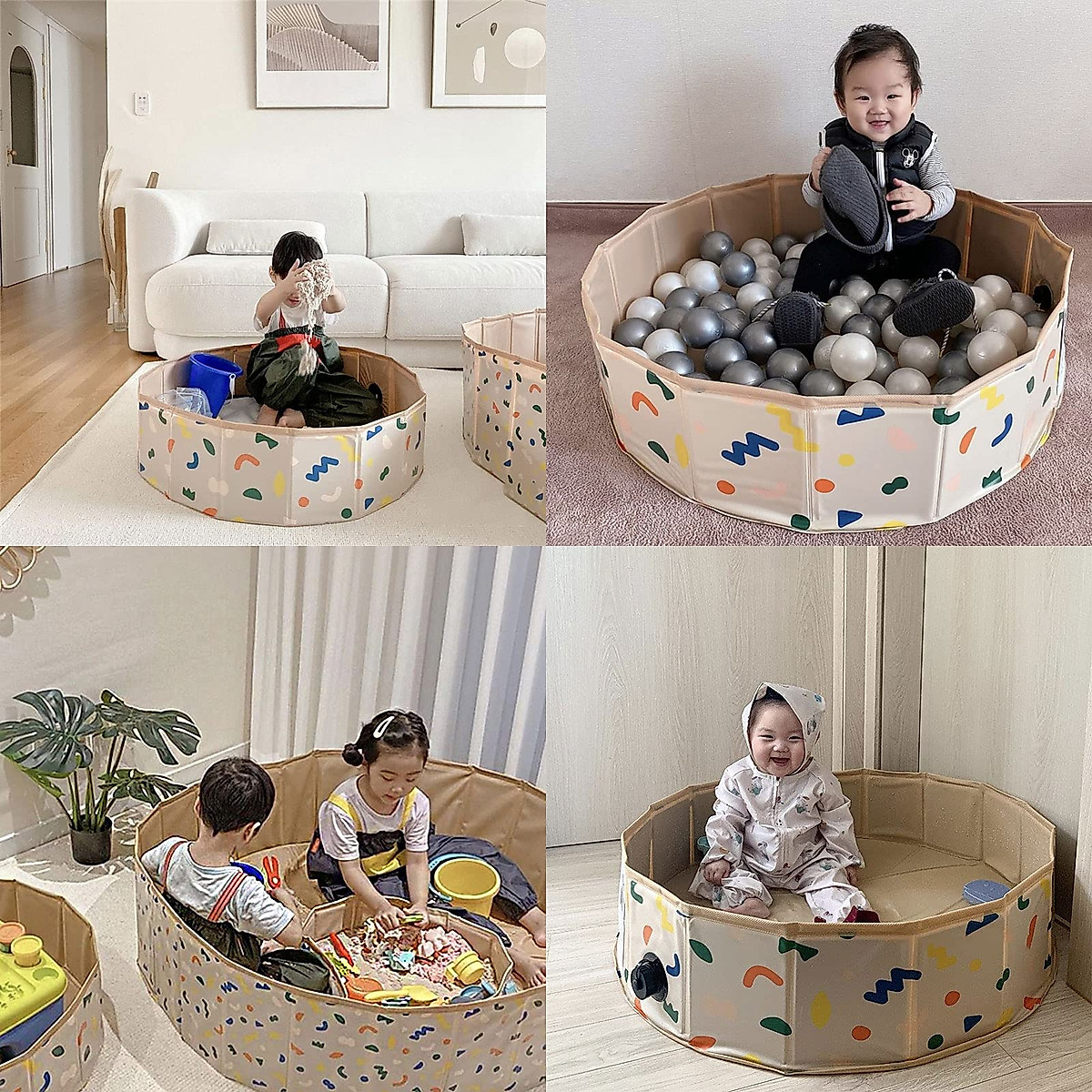 SUNWUKING Toddler Sand and Water Table - Foldable and Portable Ball Pit, Small Sandbox and Baby Sensory Play Activity Center Ideal for Game Room, Pet Bathing and Summer Fun 32 * 8 Inches
